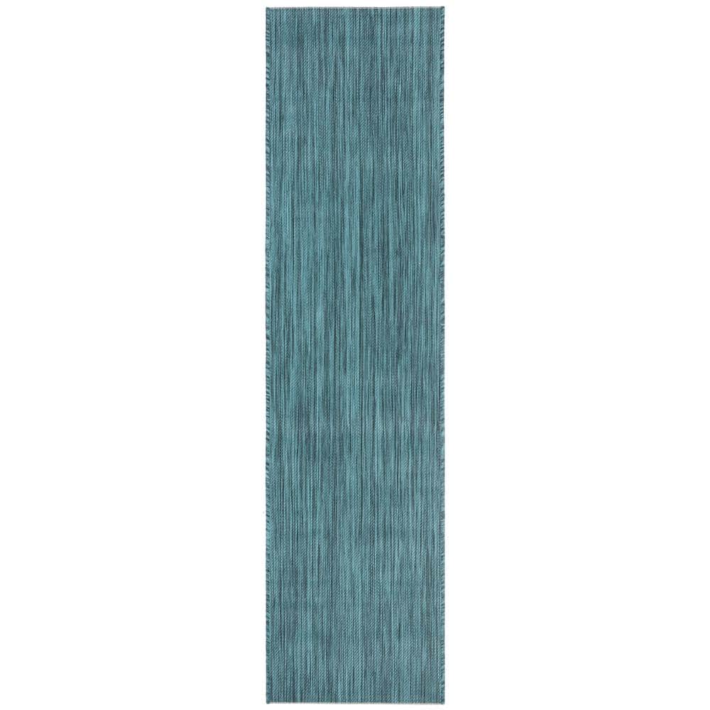 SAFAVIEH Beach House Turquoise 2 ft. x 10 ft. Solid Striped Indoor ...