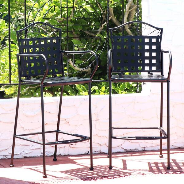 Sunnydaze Black Wrought Iron Scrolling Outdoor Bar Chairs Set of 2 IEO 212