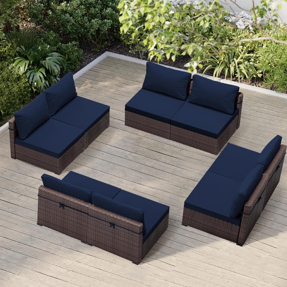 UPHA 8-Person Wicker Patio Conversation Seating Set with Cushions in ...