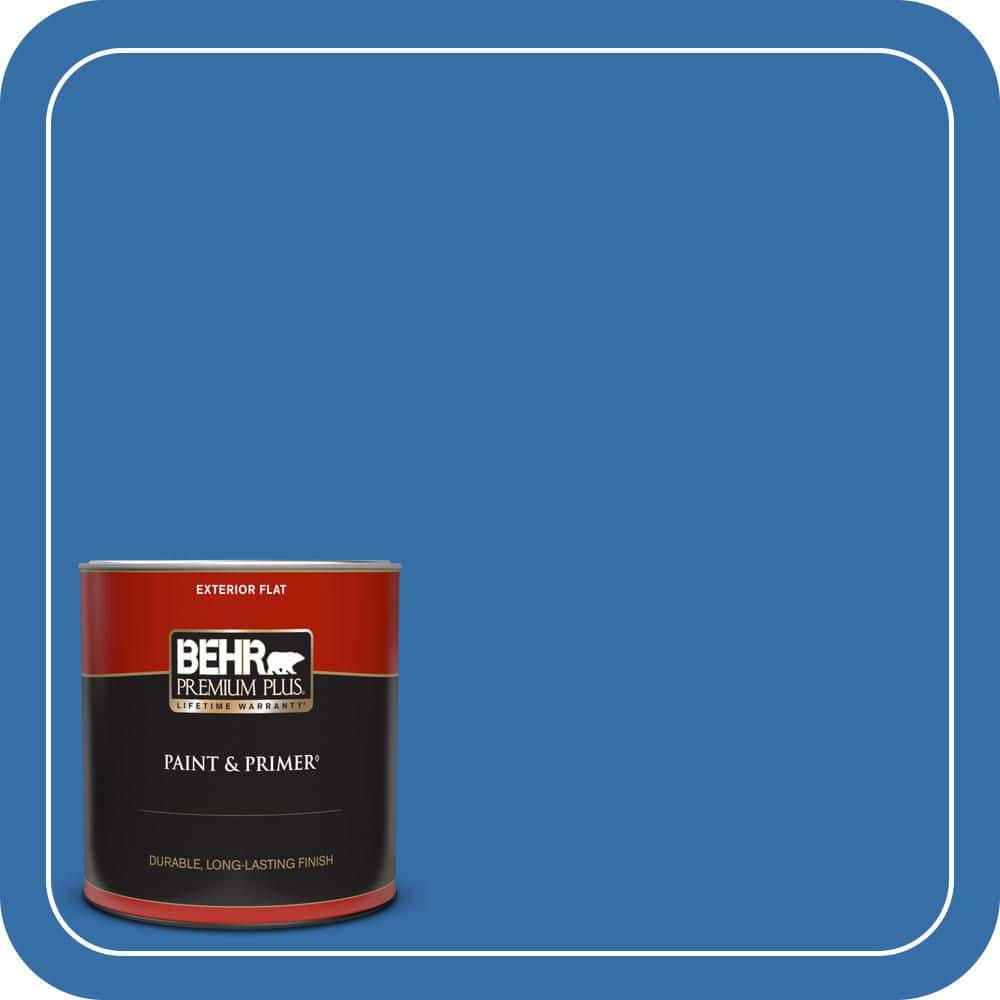 BEHR PREMIUM PLUS 1 qt. #P520-6 Mega Blue Flat Exterior Paint & Primer ...