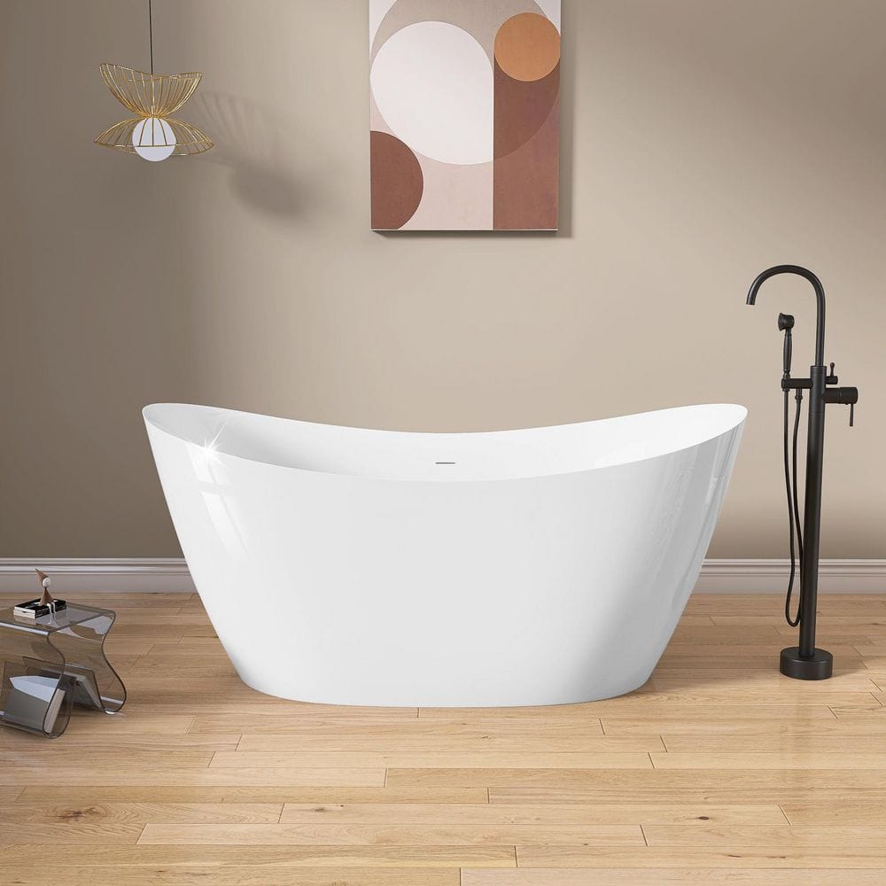 NTQ 63 in. x 37.5 in. Free Standing Deep Soaking Double Slipper Alone Bath Tub Oval Acrylic ...