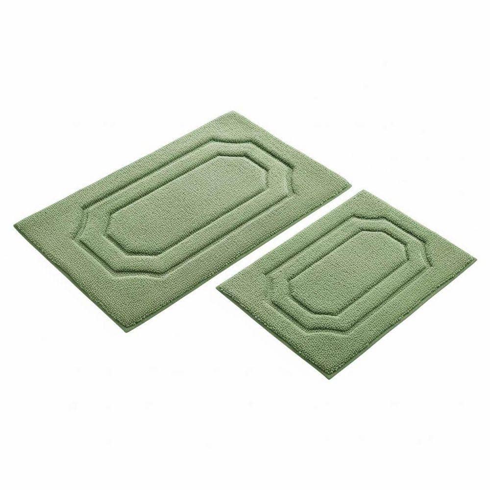 Green Polyester Rectangle 2 Piece Bath Rug Set PUS47VGTD - The Home Depot