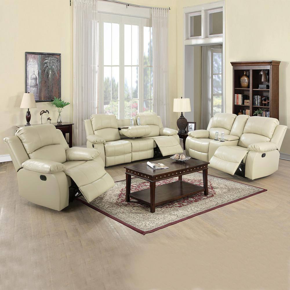 Bestier White PU Leather Recliner Chair Contempary Manual Reclining ...