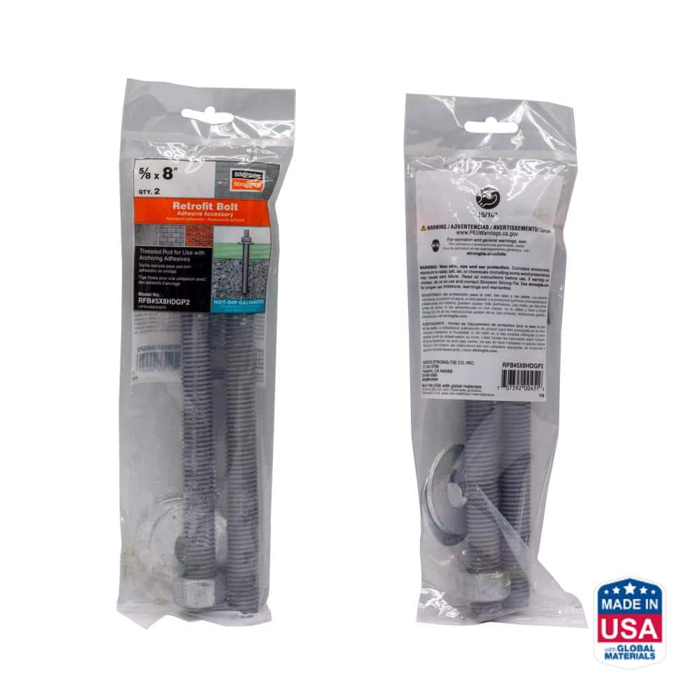 Simpson Strong-Tie 5/8 in. x 8 in. Hot-Dip Galvanized Retrofit Bolt (2 ...