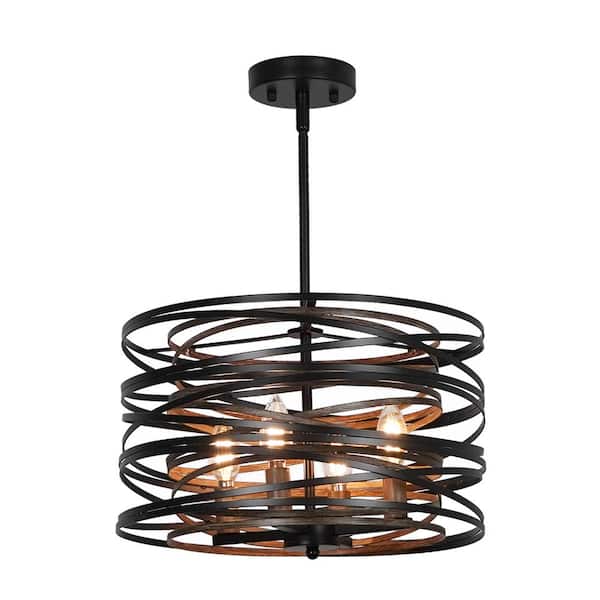 Eclipse Series 4-Light Black Finish Industrial Chandelier Round Chandelier for Kitchen Island ...