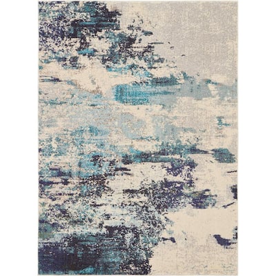 Nourison Celestial Ivory/Teal Blue 9 ft. x 12 ft. Abstract Modern Area ...