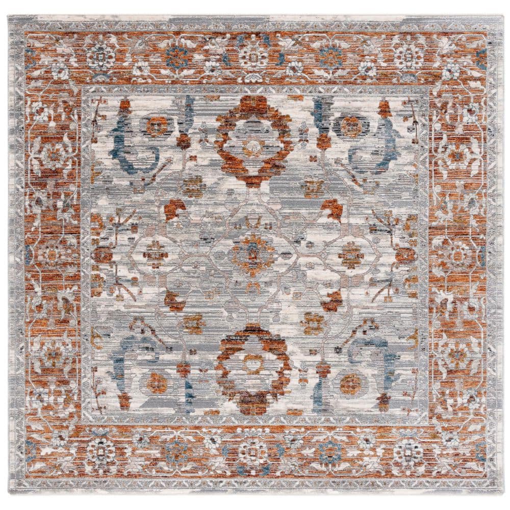 SAFAVIEH Heirloom 6 ft. x 6 ft. Ivory Gray/Rust Ornate Border Square ...