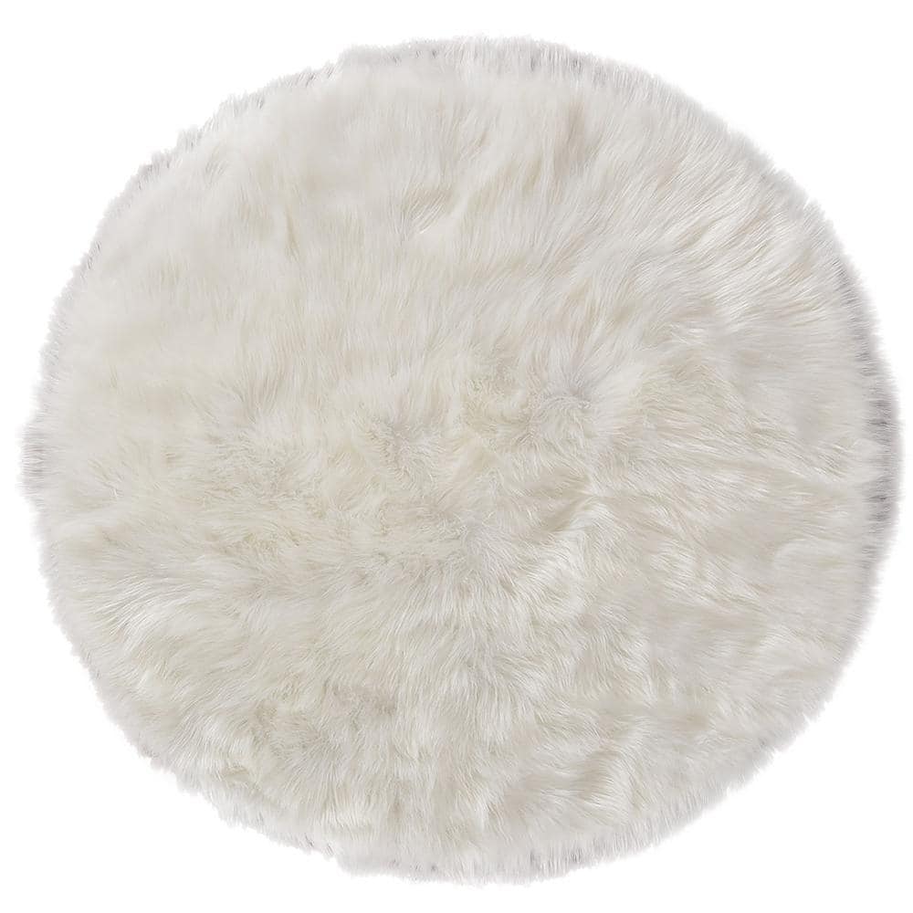 iliebe Sheepskin Faux Furry White Cozy Rugs 4 ft. x 4 ft. Round Area ...