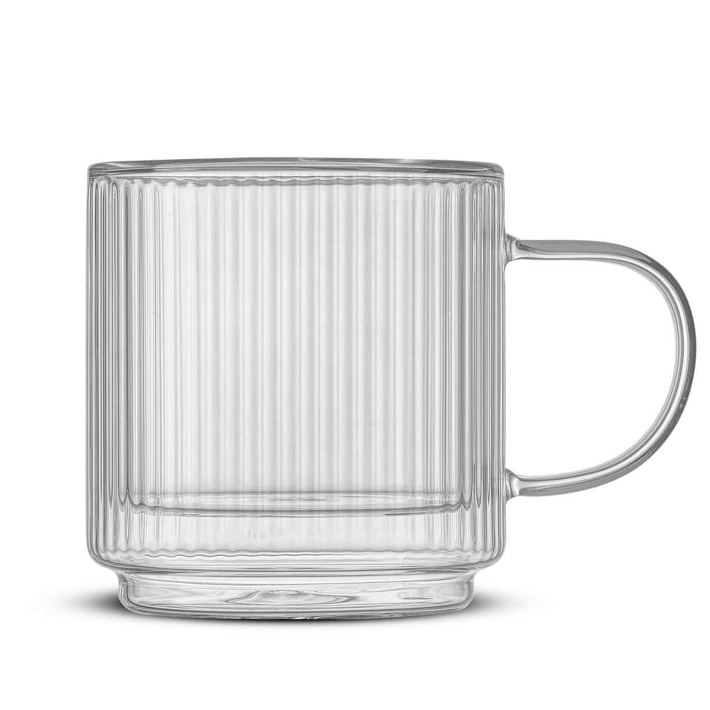 JoyJolt Fluted Stackable Lead Free Glass Double Wall Mug, 13.5 oz. (Set ...