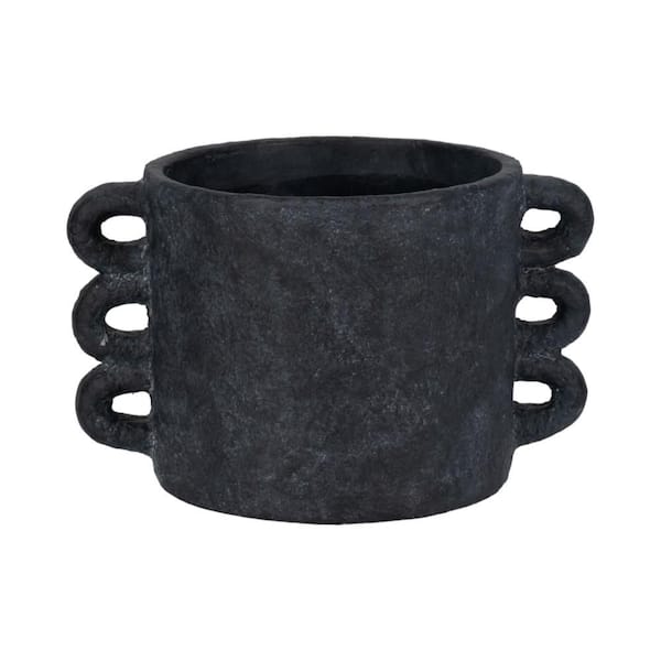 Liv & Skye Black Ceramic Round Arch Handle Decorative Planter (9 in. W ...