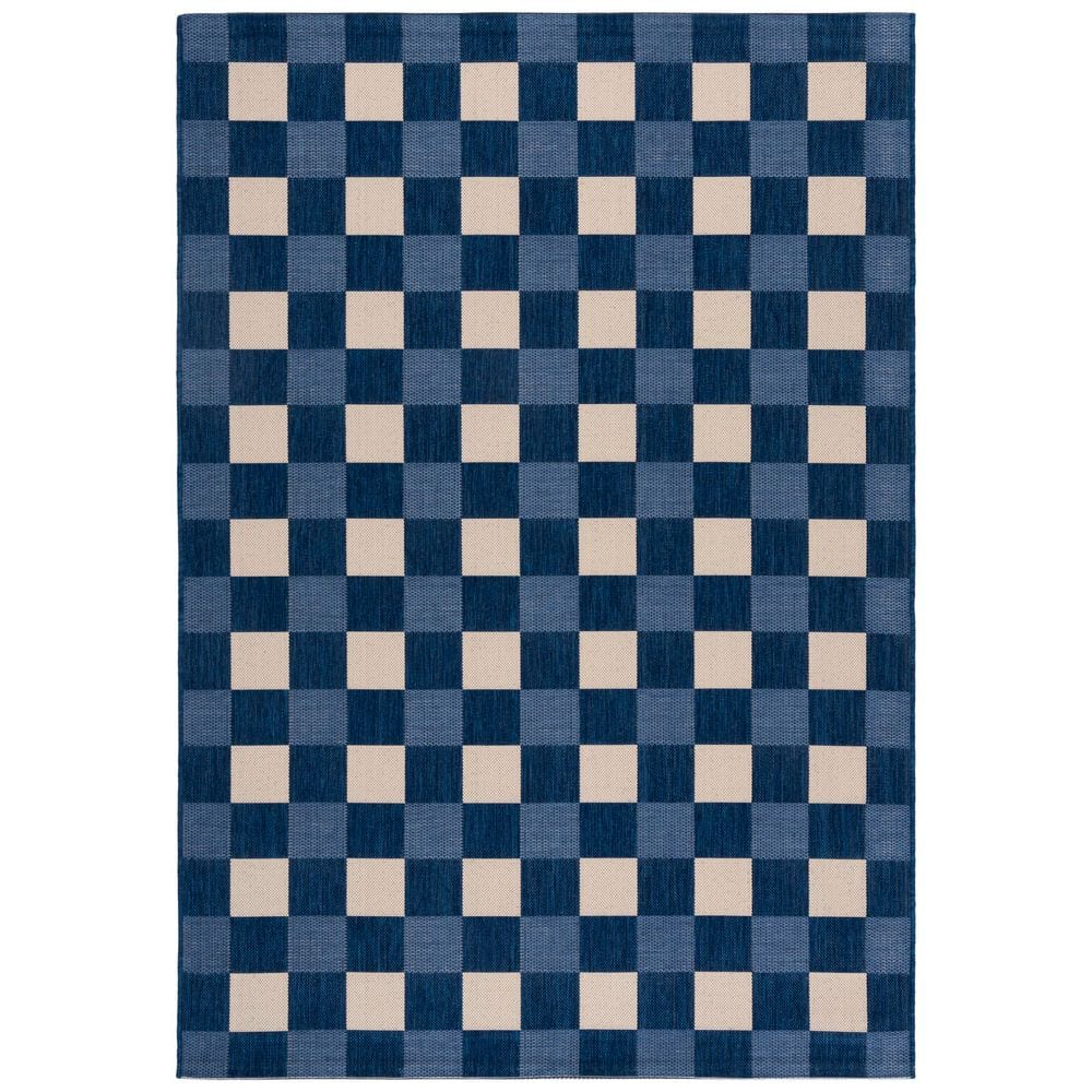 SAFAVIEH Courtyard Navy/Beige 5 ft. x 8 ft. Plaid Grid Indoor/Outdoor ...