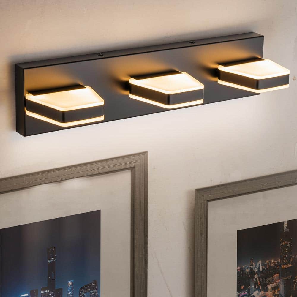 Rennnsan Celine Black 20.47 in. W 3-Light Modern Trapezoidal Dimmable ...