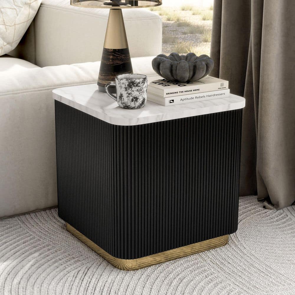 Furniture of America Keith 19.5 in. Black and White Square Marble Top ...