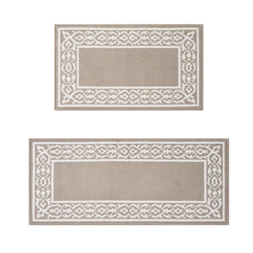 Laura Ashley Lorreta 2-Tone Linen/Ivory 2 ft. x 5 ft Border 2-Piece Rug ...