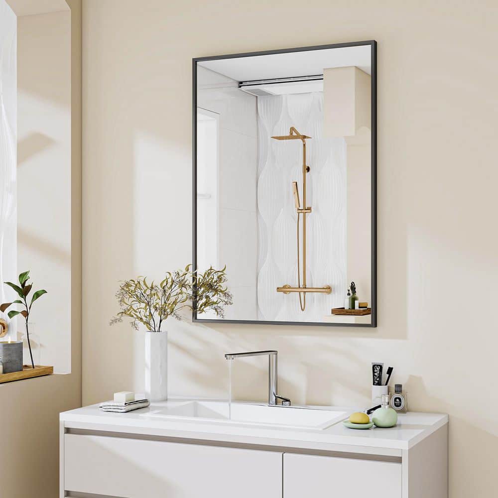 XRAMFY Black 25.8 in. W x 38 in. H Modern Rectangular Aluminum Framed ...