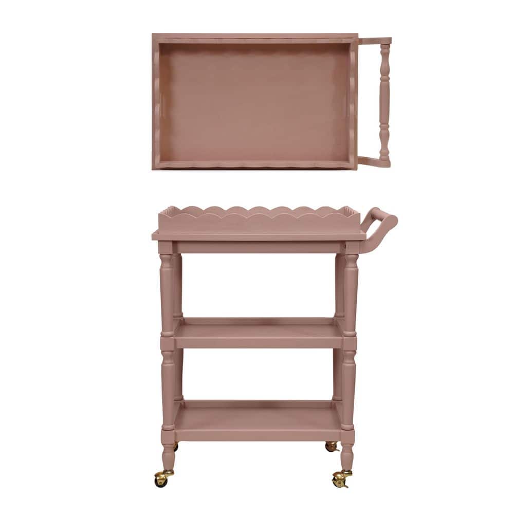 Storied Home Pink 3-Tier Bar Cart on Casters with Removable Scalloped ...