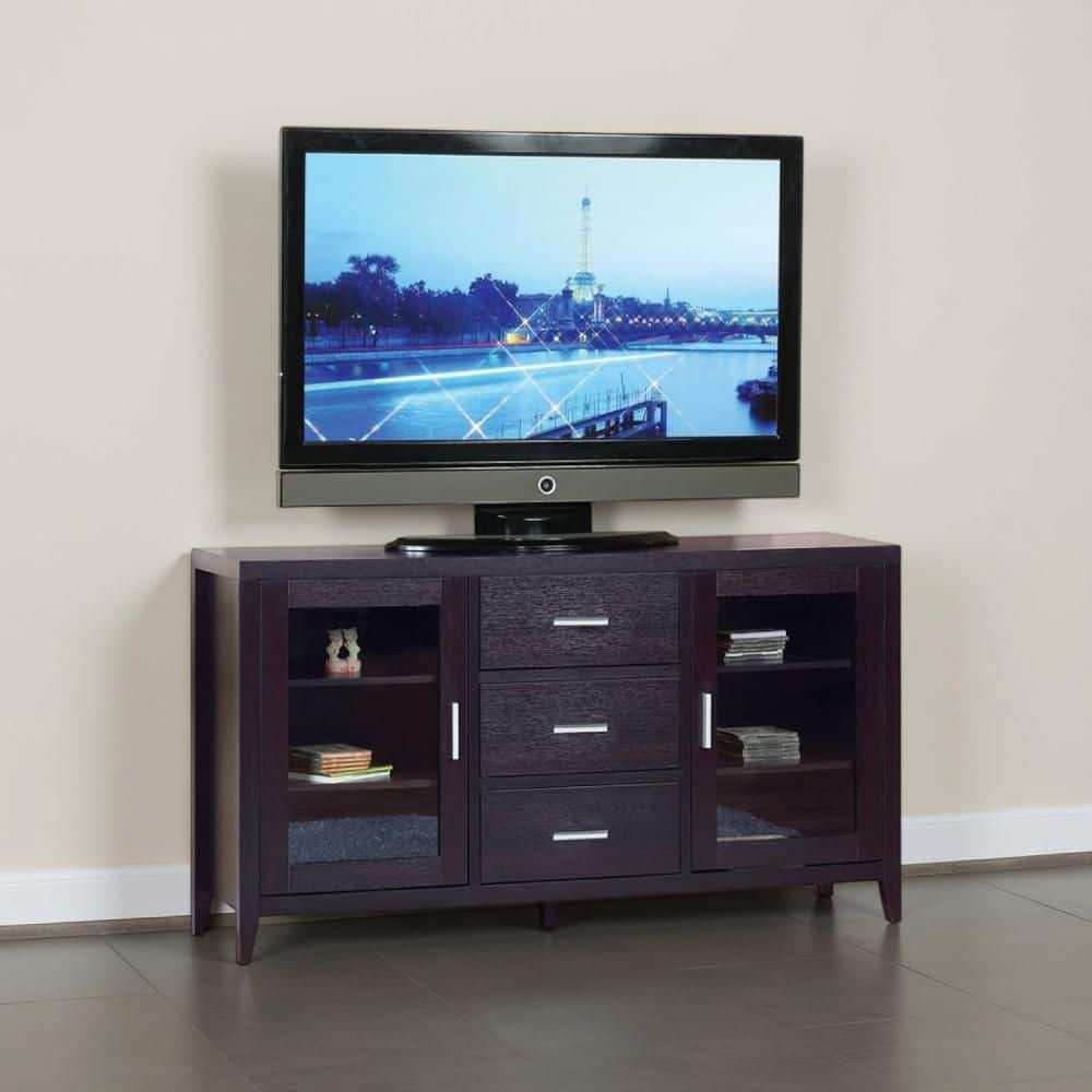 Benjara Brown and Silver TV Stand Cabinet Fits TV's Up to 60 in. with ...