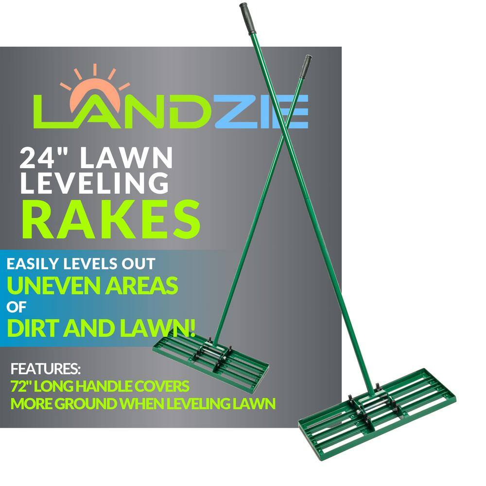 Landzie Lawn Leveling Rake 24 Inch Steel 37 inch Handle Lawn Leveler ...