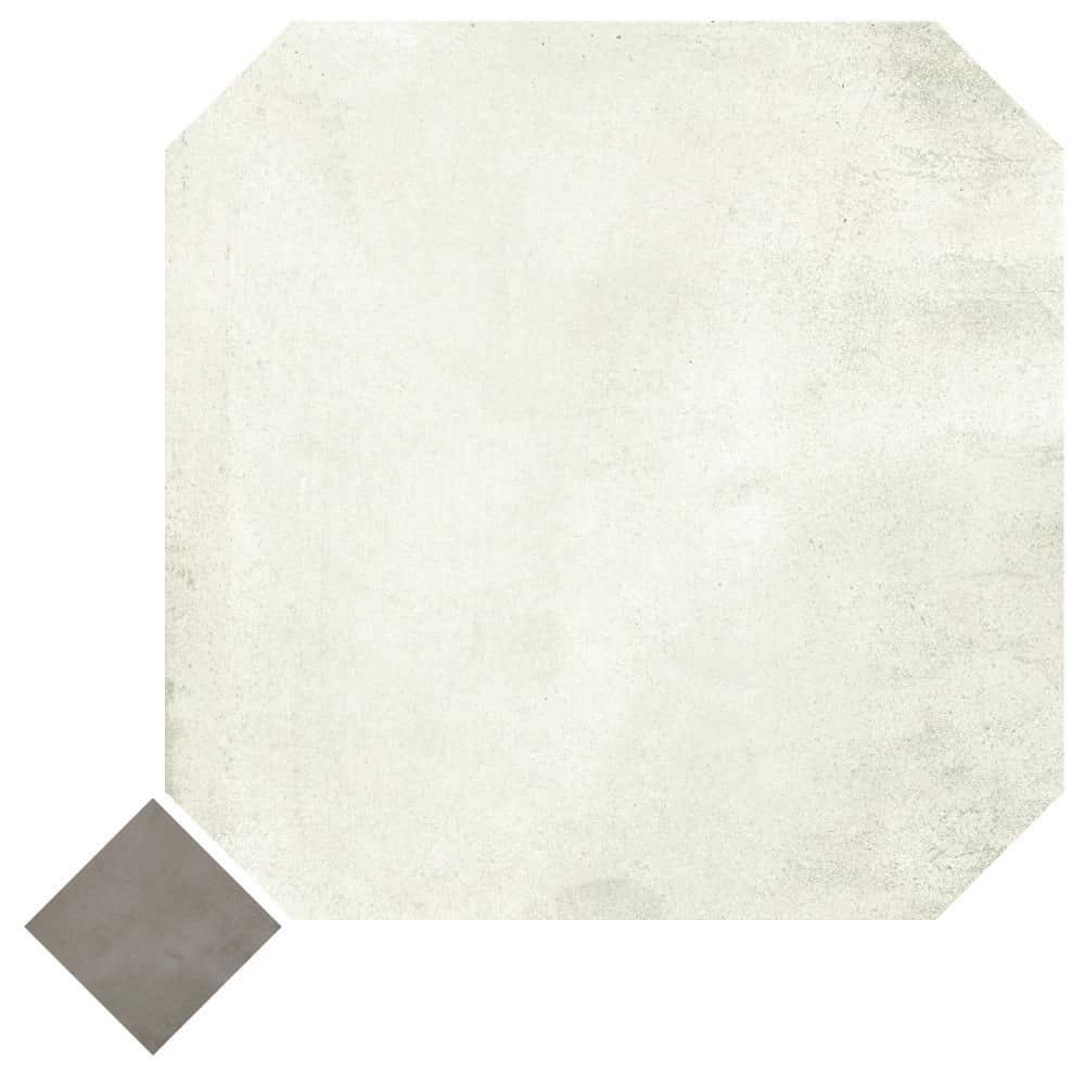 Merola Tile Laverton Octagon Nieve with Taco Grafito 8 in. x 8 in ...