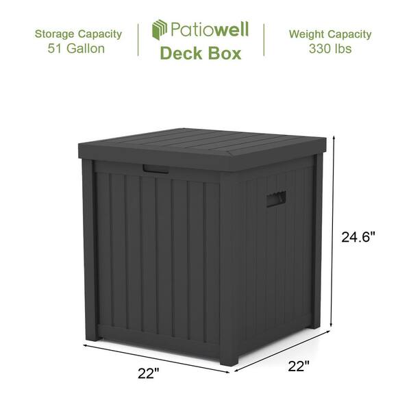 Patiowell 32 gal. Wood Grain Deck Box with Seat Outdoor Lockable Storage Box for Patio Furniture in Black 2 Pack