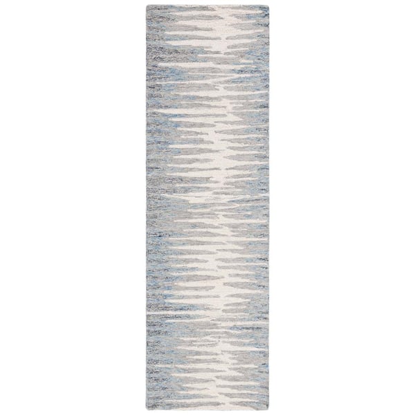 SAFAVIEH Abstract Ivory/Dark Blue 2 ft. x 8 ft. Contemporary Striped ...