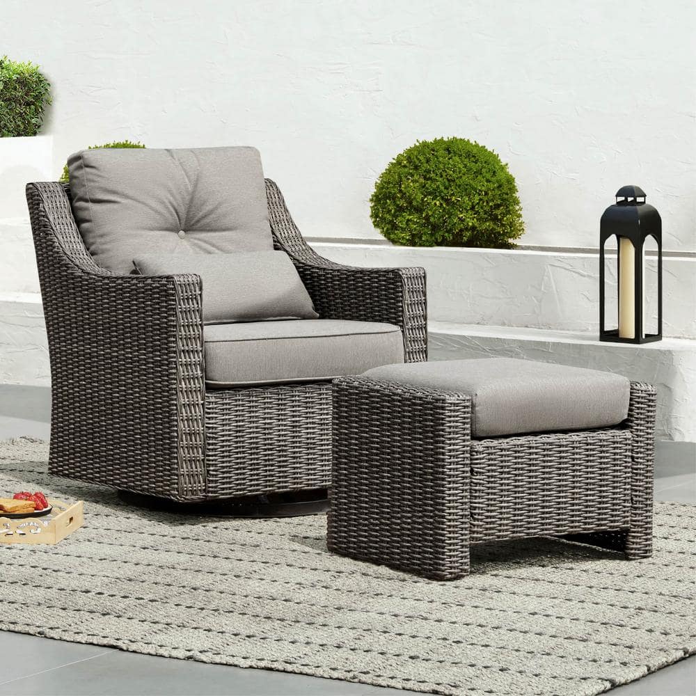 Spruce & Spring Thaddeus Grey Fabric 360° Rocking Swivel Wicker Accent ...