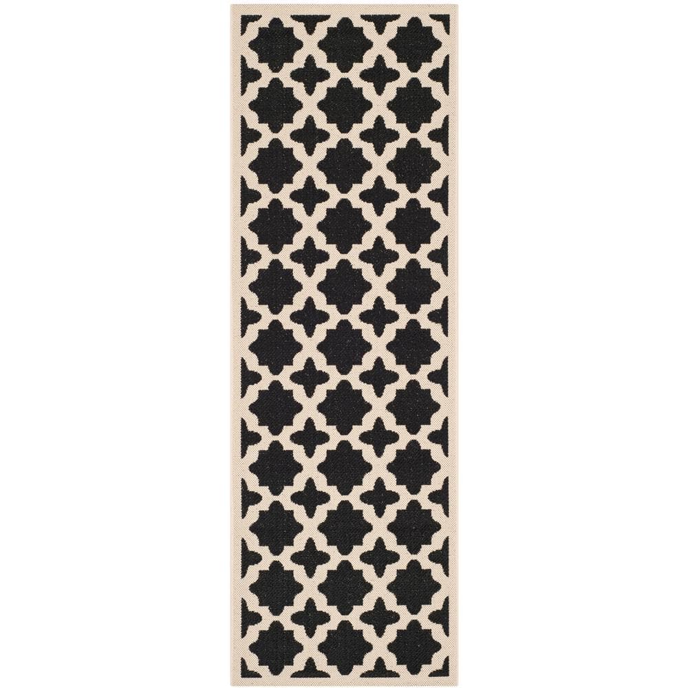 SAFAVIEH Courtyard Black/Beige 2 ft. x 14 ft. Geometric Indoor/Outdoor ...