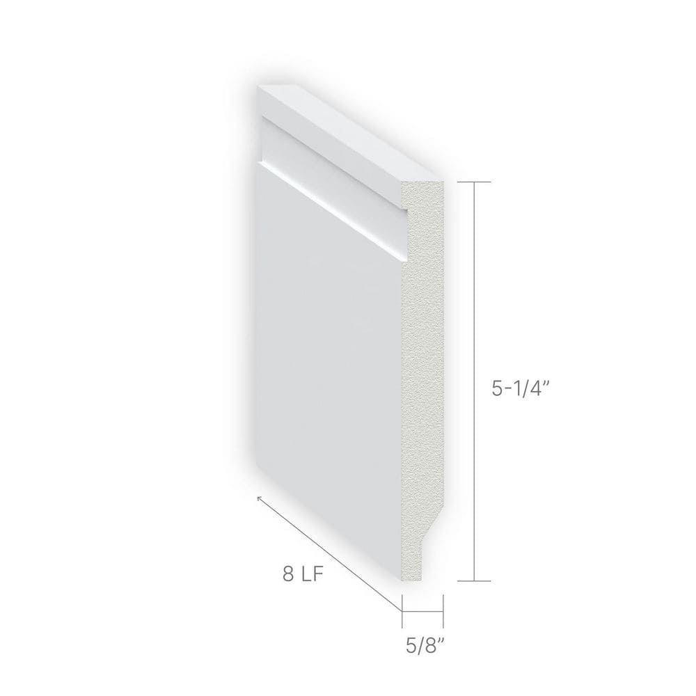 MTRIM 5-1/4 in. x 5/8 in. x 96 in. Baseboard White Prepainted ...