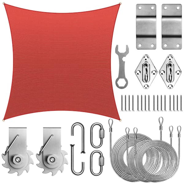10 ft. x 10 ft. Square Sun Shade Sail with Hardware TAWAL-Red SWR ...
