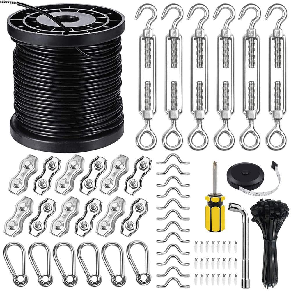 Angel Sar Black Stainless Steel String Light Hanging Kit with 300 ft ...