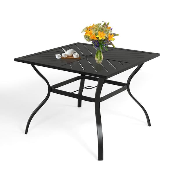 Afoxsos 37 in. Black Square Metal Outdoor Patio Dining Table Side Table ...