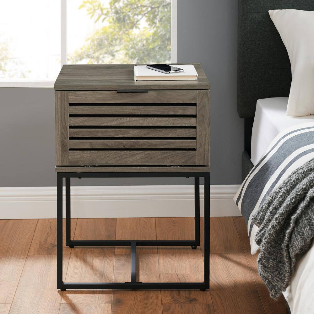 Welwick Designs 18 in. Slate Grey Modern Slat Door Side Table HD8236 ...