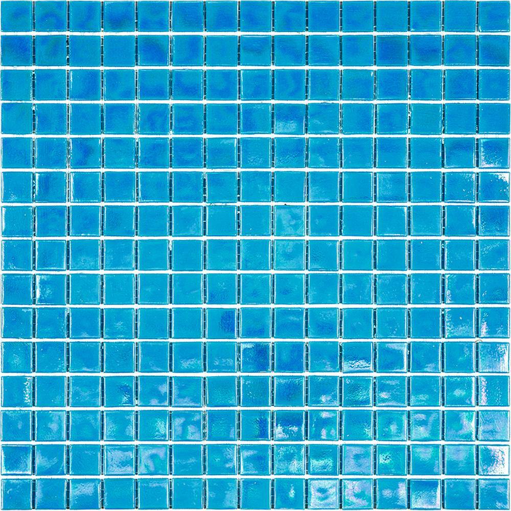 Apollo Tile Nacreous 12 in. x 12 in. Glossy Turquoise Blue Glass Mosaic ...