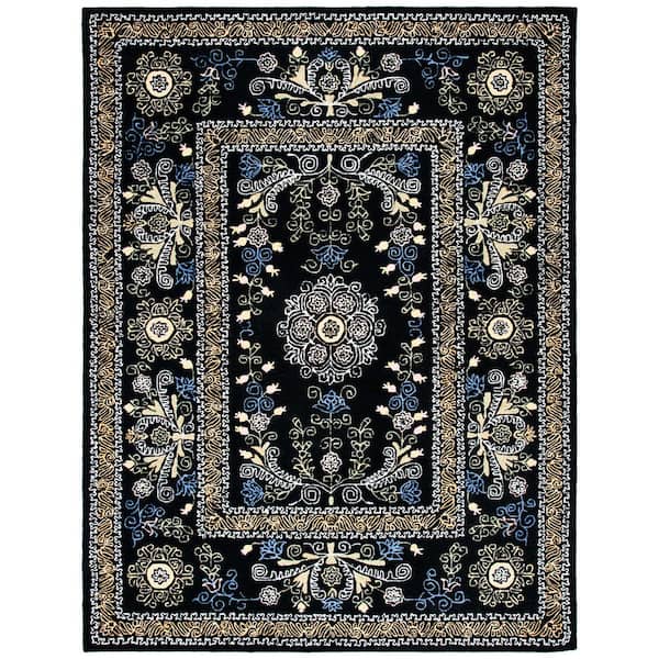 SAFAVIEH Micro-Loop Black/Green 8 ft. x 10 ft. Floral Border Area Rug ...