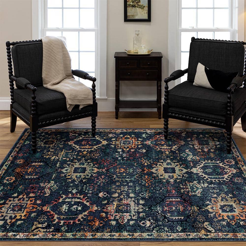 Home Decorators Collection Medallion Blue 7 ft. 10 in. x 10 ft. Indoor ...