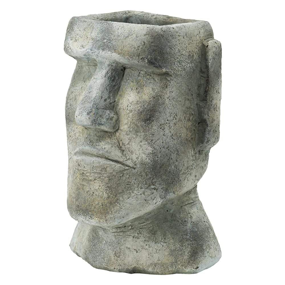 Gray Outdoor Garden Easter Island Cement Planter (6 in. W x 11 in. H ...