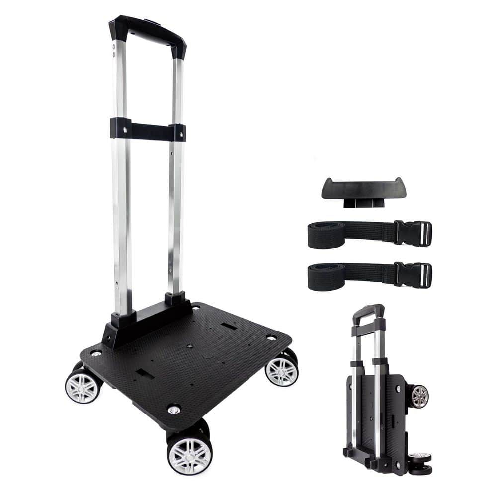 Numhew Black Aluminium Alloy Folding Luggage Cart with Luggage Strap ...