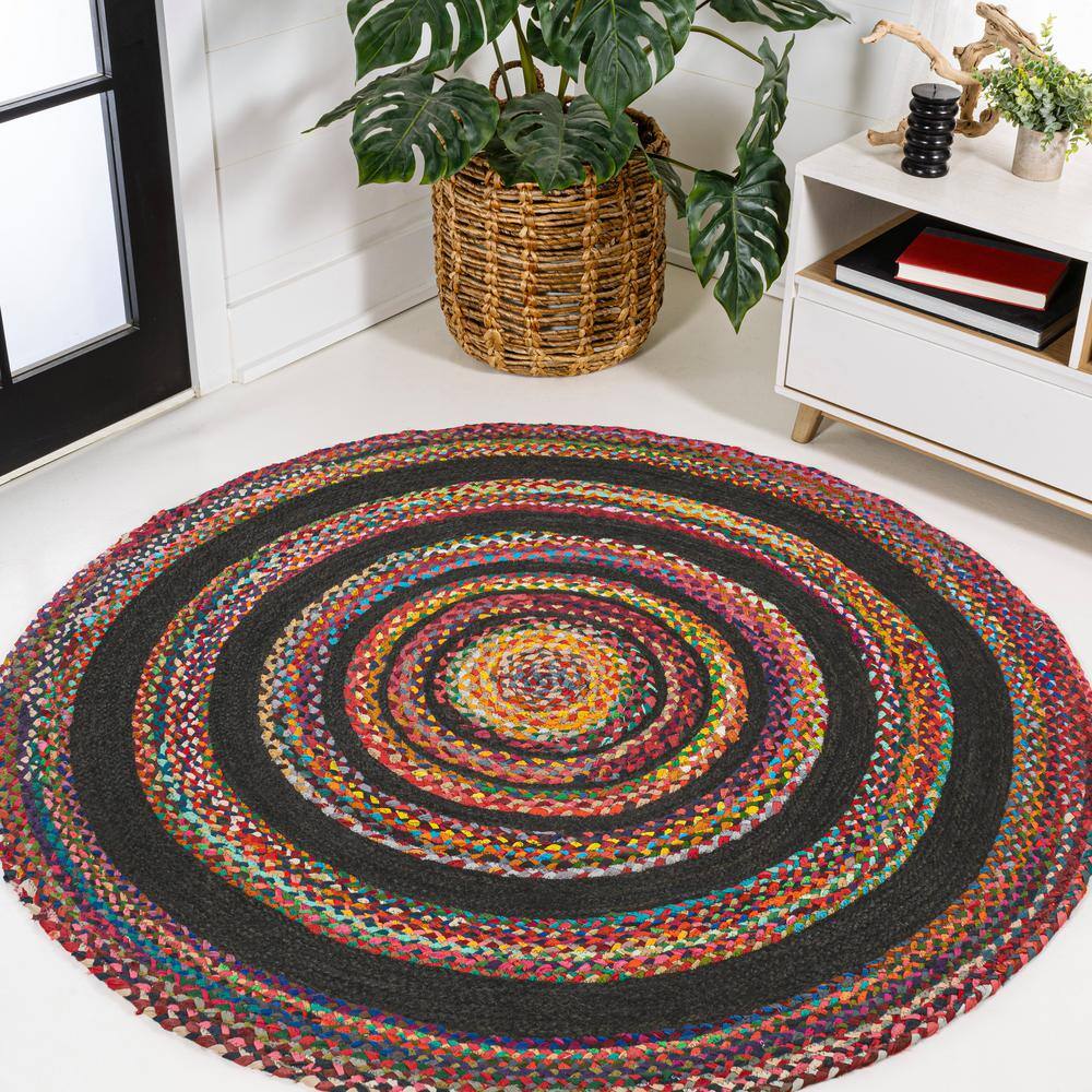 JONATHAN Y Red/Multi 6 ft. Round Abyss Braided Bohemian Coastal Round ...