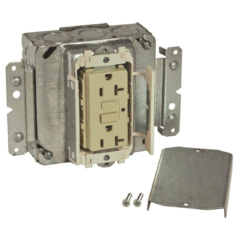 RACO ROUGH-IN READY 4 in. W White 1-Gang Prewired GFCI Outlet Assembly ...