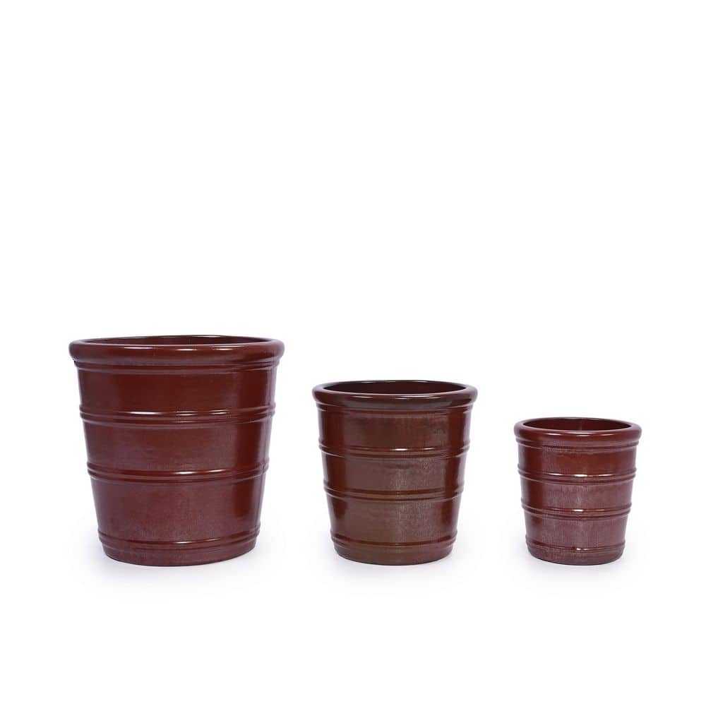 Dovelina Bean Paste Red Set of 3 Mixed Size Outdoor Ceramic Plant Pots ...