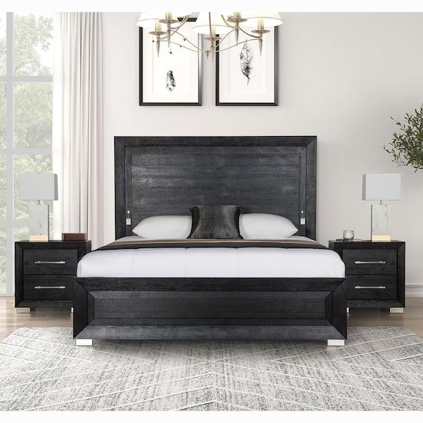 Furniture of America Fairhart 3-Piece Black Wood King Bedroom Set With ...