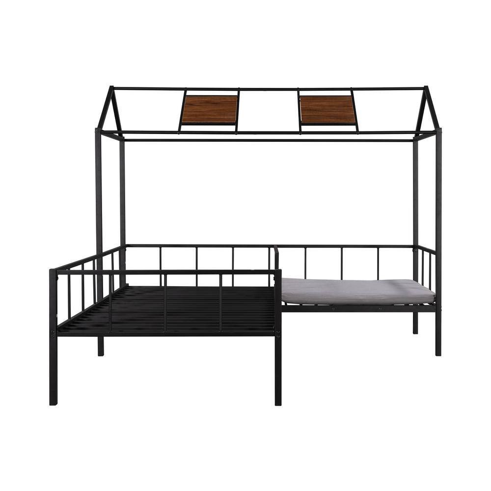 Silverpark Black Metal Frame Twin Size Canopy Bed with Seating Area and ...