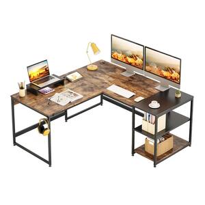 Bestier 95 in. Rustic Brown L-Shaped Computer Desk with Storage Shelves ...