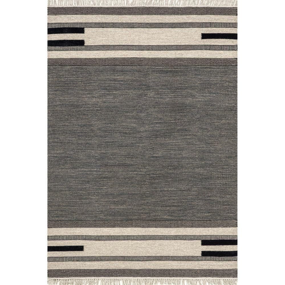RUGS USA Black Brooklyn Tasseled Wool Black 9 ft. x 12 ft. Area Rug ...