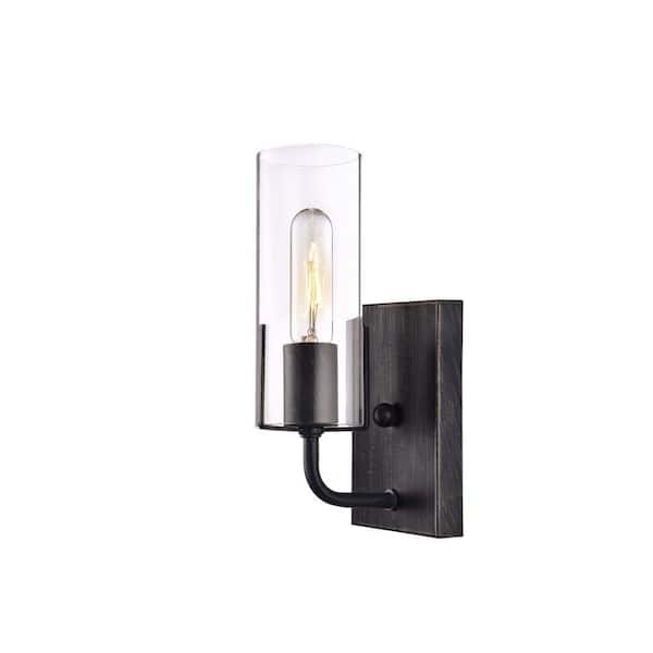 Jojospring Hellen 4.3 in. 1-Light Antique Black Wall Sconce with Clear ...