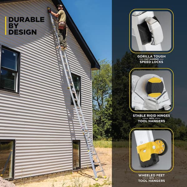 Gorilla Ladders 26 ft. Aluminum Ladder, Rail Brackets, Step Platform ...