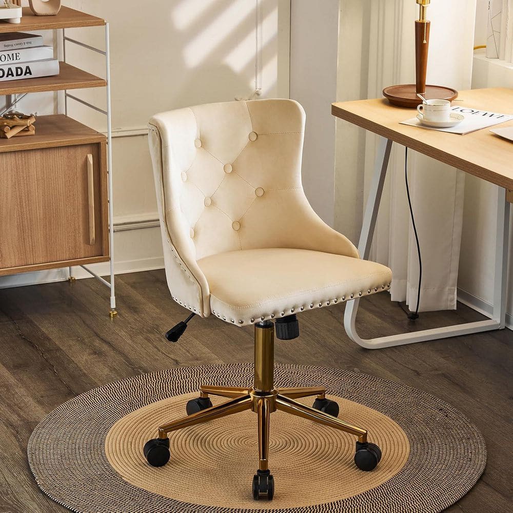 Karl home VINGLI Velvet Adjustable Height Drafting Chair in Beige with ...