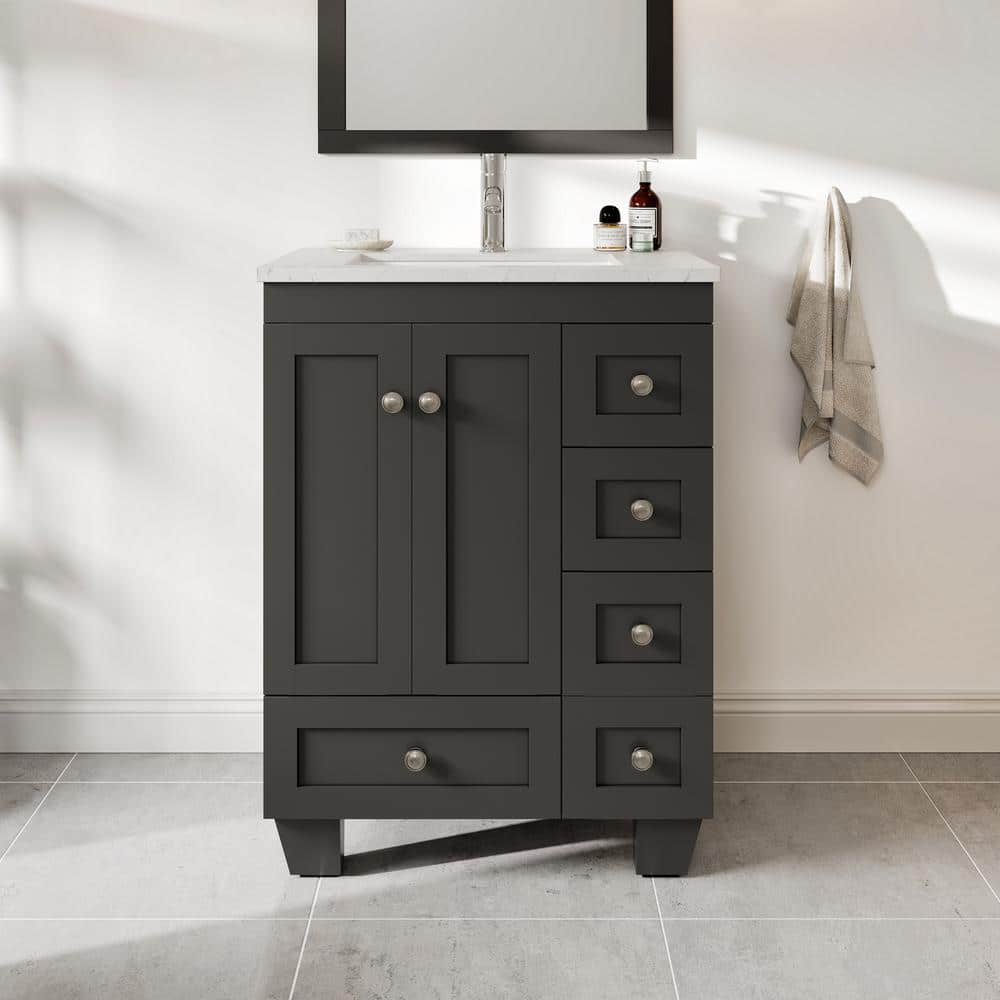 Eviva Happy 24 in. Single Sink Espresso Bath Vanity with White Carrara ...