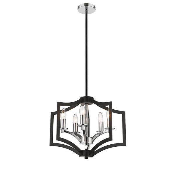 Janet 5-Lights Black and Chrome Pendant YS6904-5P-BK-CH - The Home Depot