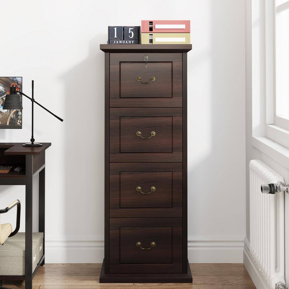 BYBLIGHT Atencio 4-Drawer Dark Brown Wood 19.68 in. W Vertical File ...